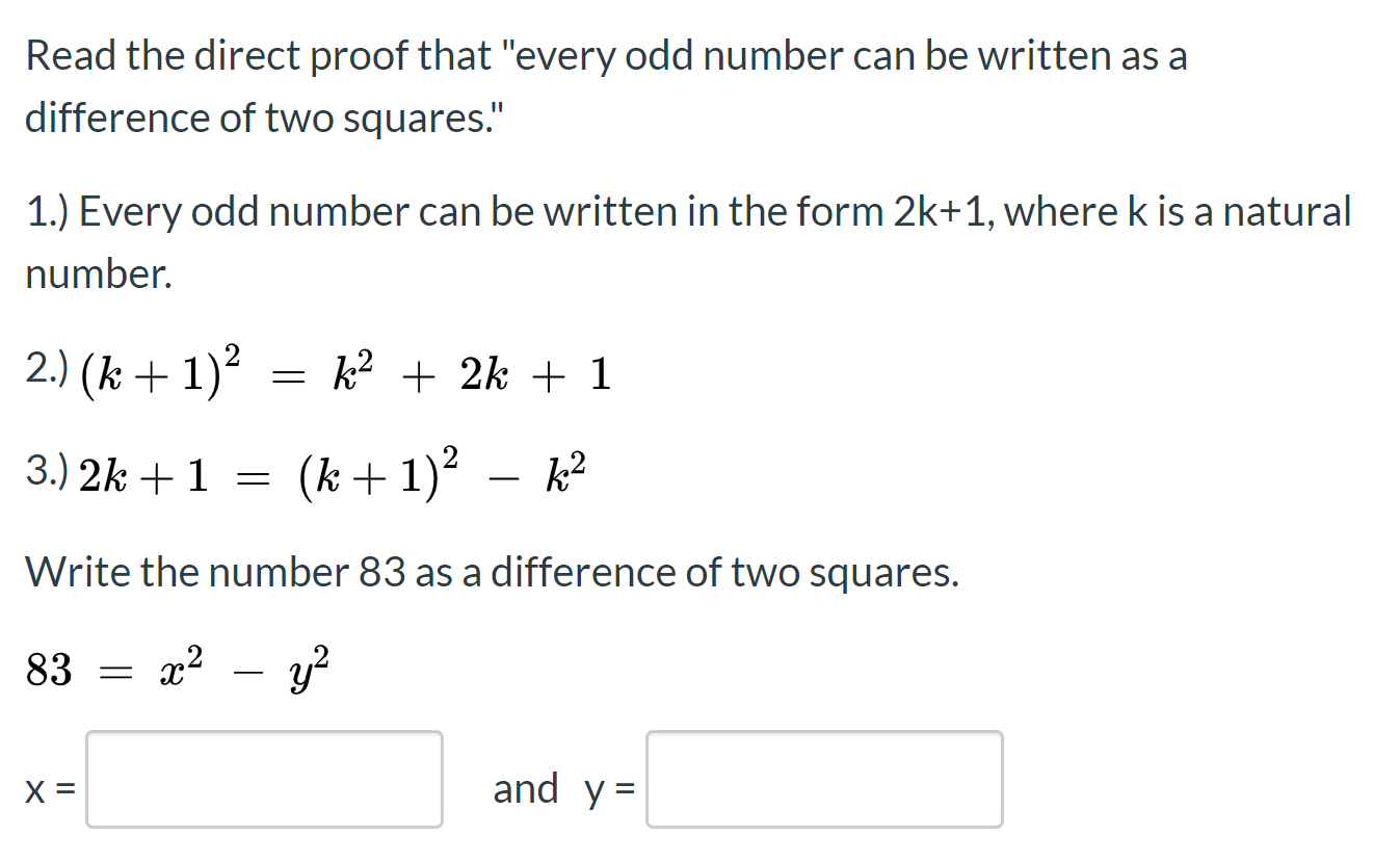 Solved Read the direct proof that "every odd number can be | Chegg.com