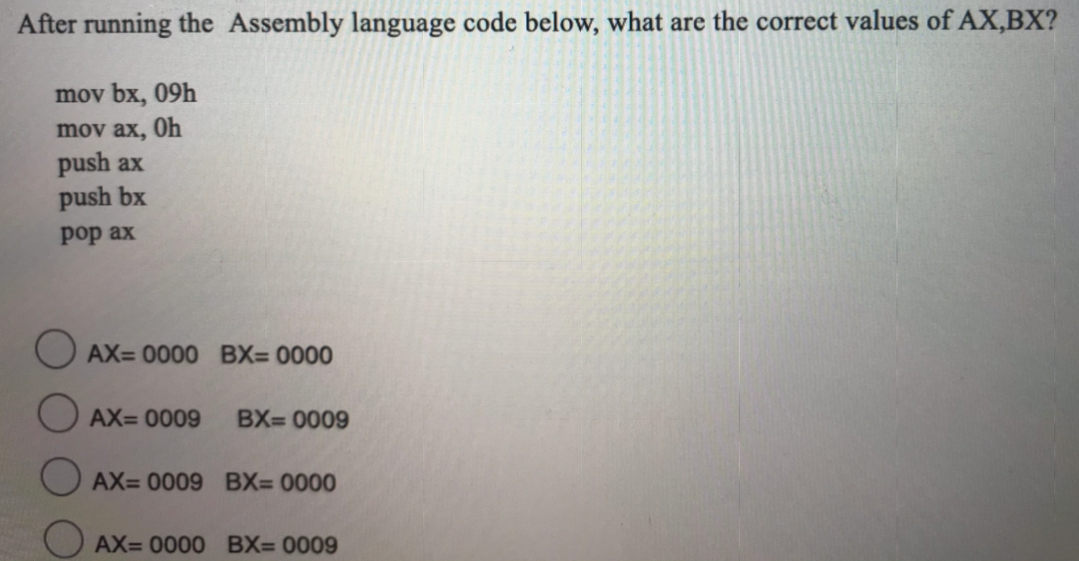 Solved After running the Assembly language code below, what | Chegg.com