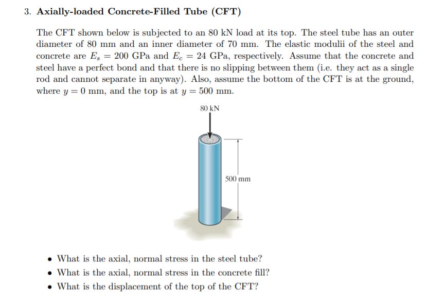 Solved 3. Axially-loaded Concrete-Filled Tube (CFT) The CFT | Chegg.com