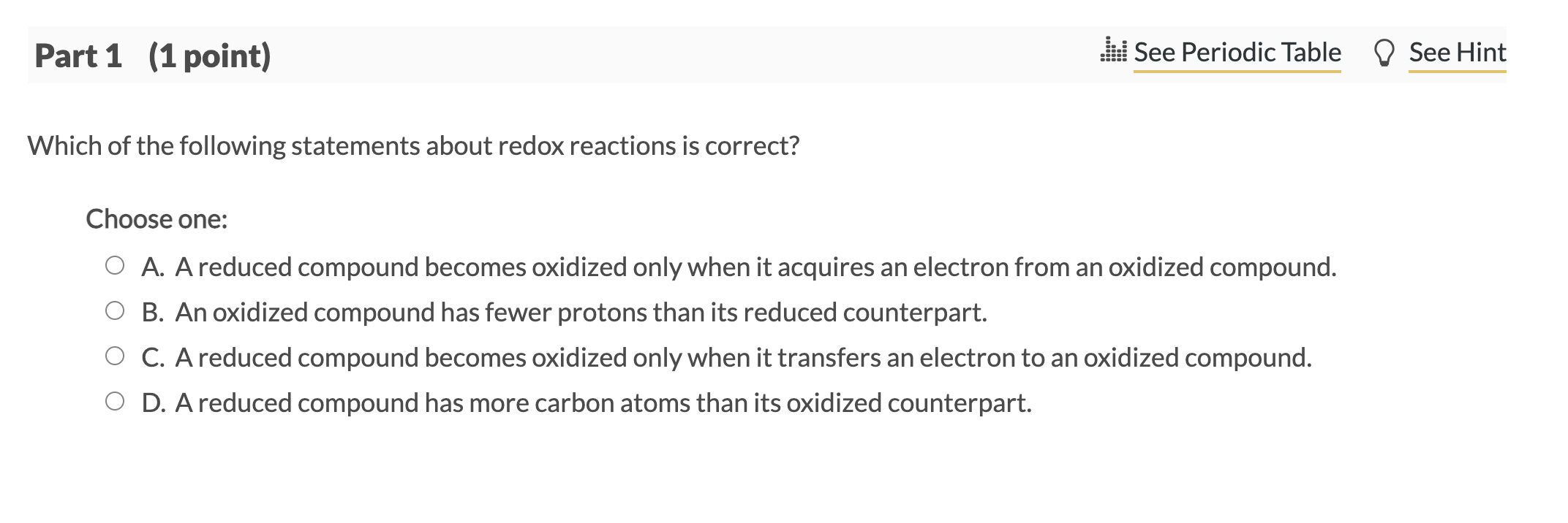 Solved Part 1 (1 point) See Periodic Table D See Hint Which | Chegg.com