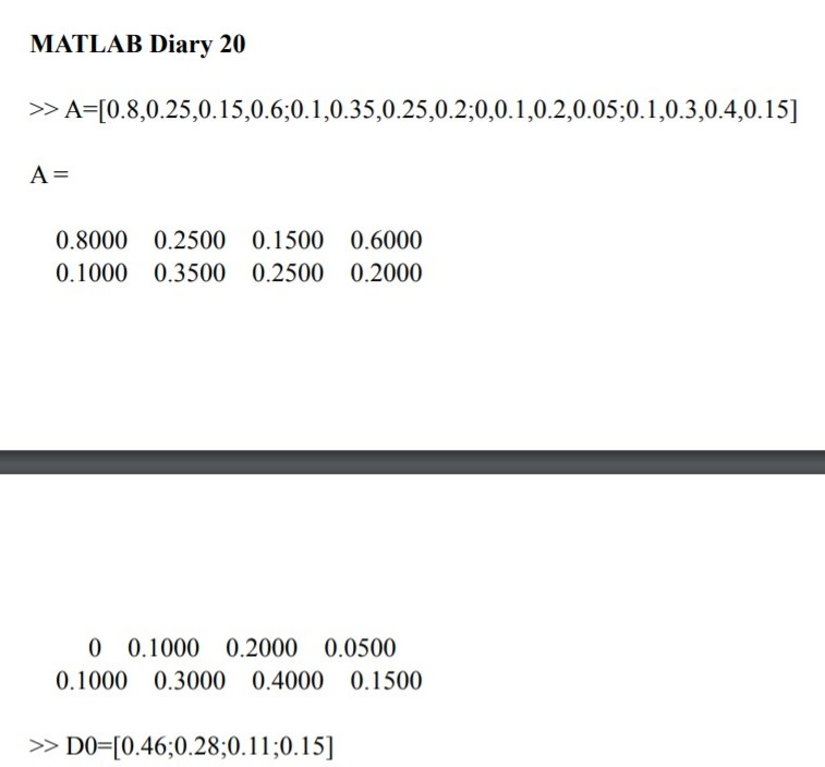 Problem 17. Refer to MATLAB Diary 20. The transition | Chegg.com