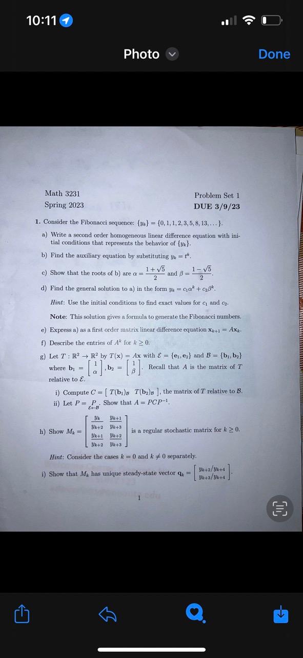 1 Consider The Fibonacci Sequence
