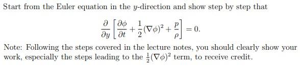Solved Start from the Euler equation in the y-direction and | Chegg.com