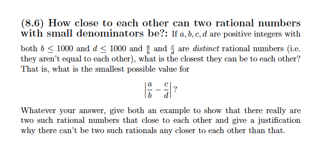 Solved (8.6) How close to each other can two rational | Chegg.com