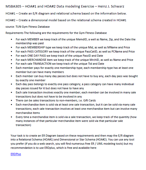Solved MSBA305 - ﻿HOA#1 ﻿and HOA#2 ﻿Data modeling Exercise - | Chegg.com