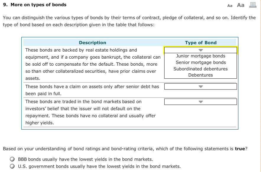 Solved 9. More on types of bonds Aa Aa You can distinguish | Chegg.com