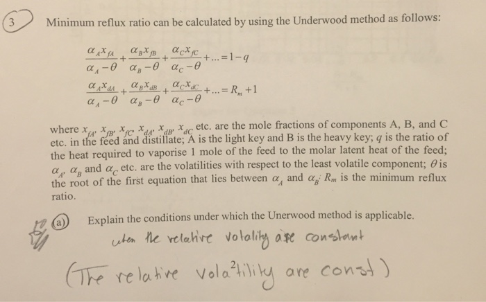 Solved 3Minimum reflux ratio can be calculated by using the | Chegg.com