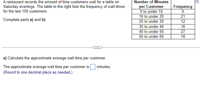 Solved A restaurant records the amount of time customers | Chegg.com