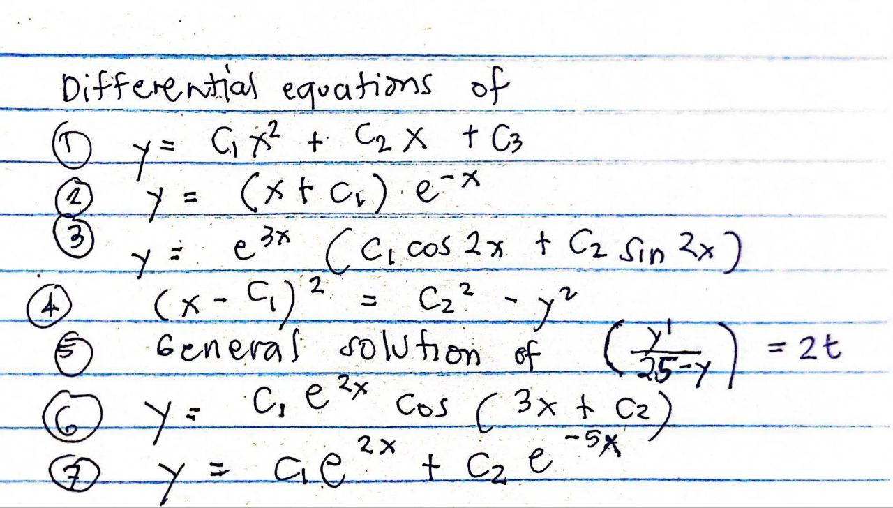 Solved Differential equations of (1) y=C1x2+C2x+C3 (2) | Chegg.com