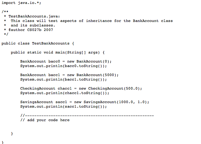 Solved Exercise 1: Creating another subclass of BankAccount | Chegg.com