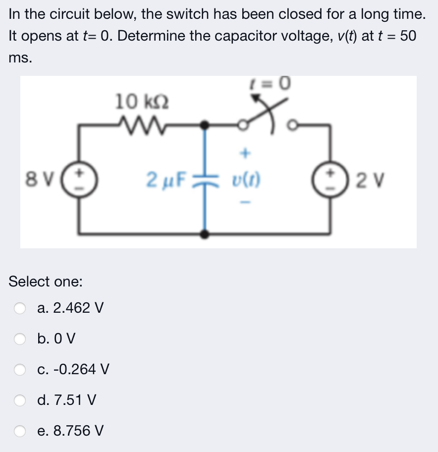 Solved In the circuit below, the switch has been closed for | Chegg.com
