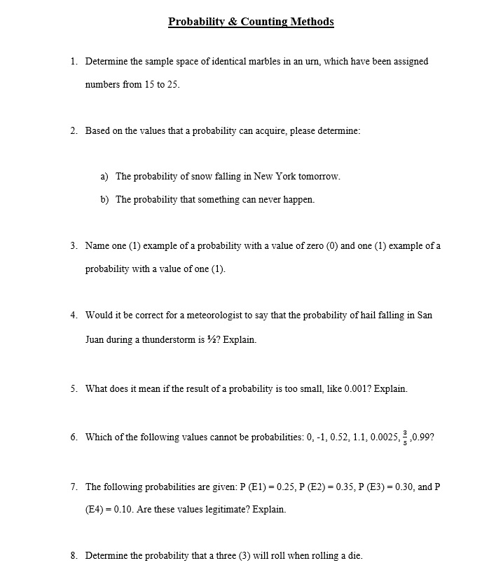 Solved Probability & Counting Methods 1. Determine the | Chegg.com