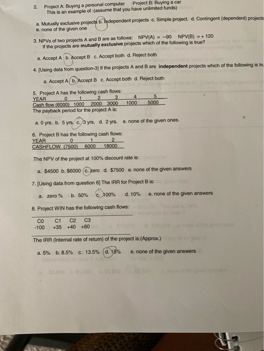 Solved Project B: Buying a car Project A: Buying a personal | Chegg.com