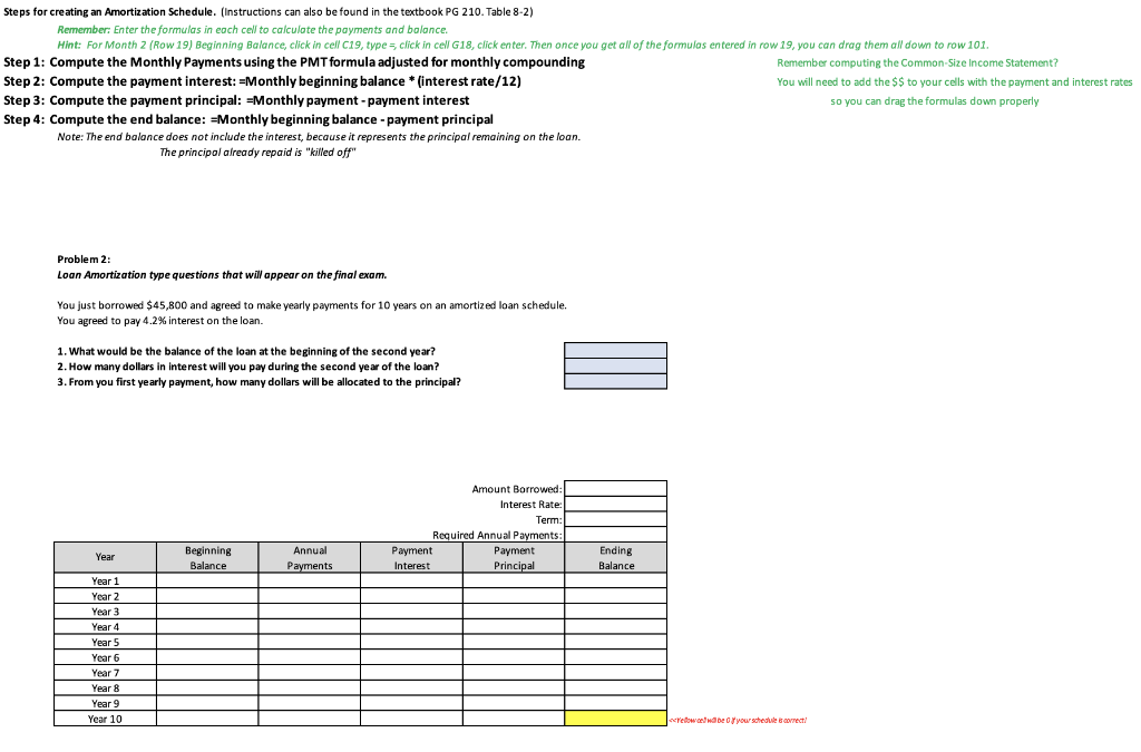 = =teps for creating an Amortization Schedule. | Chegg.com