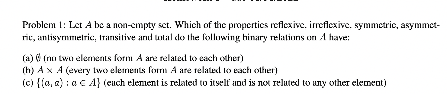 Solved Problem 1: Let A be a non-empty set. Which of the | Chegg.com