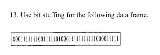 Solved 13. Use bit stuffing for the following data frame. | Chegg.com
