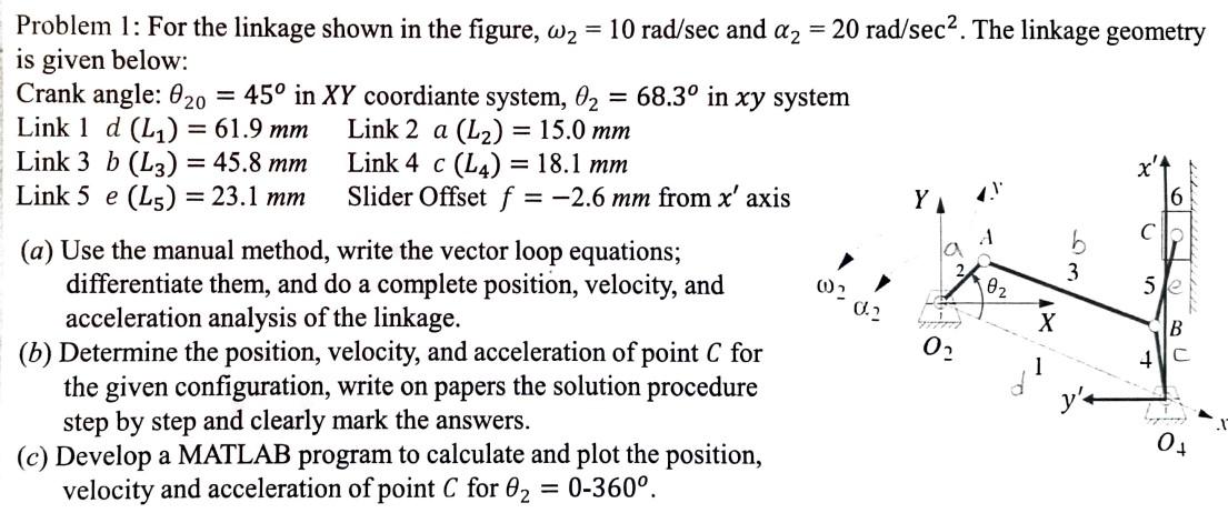 Problem 1: For the linkage shown in the figure, | Chegg.com