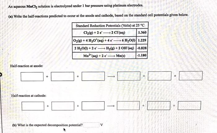 Solved An aqueous MnCl_2 solution is electrolyzed under 1 | Chegg.com