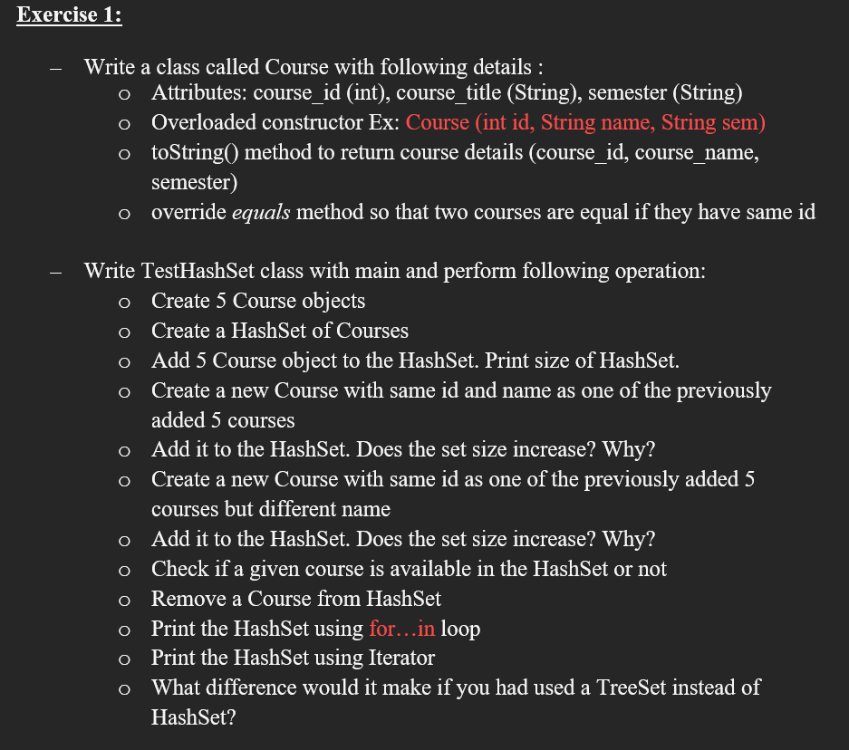 Solved rcise 1: - Write a class called Course with following | Chegg.com
