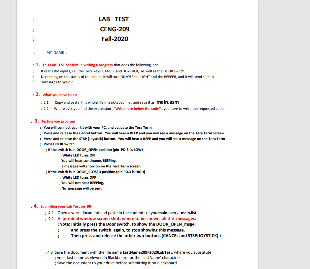 LAB TEST ; CENG-209 Fall-2020 i MY NAME : ; 1. This | Chegg.com