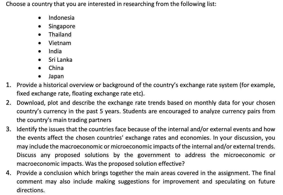 Choose a country that you are interested in | Chegg.com