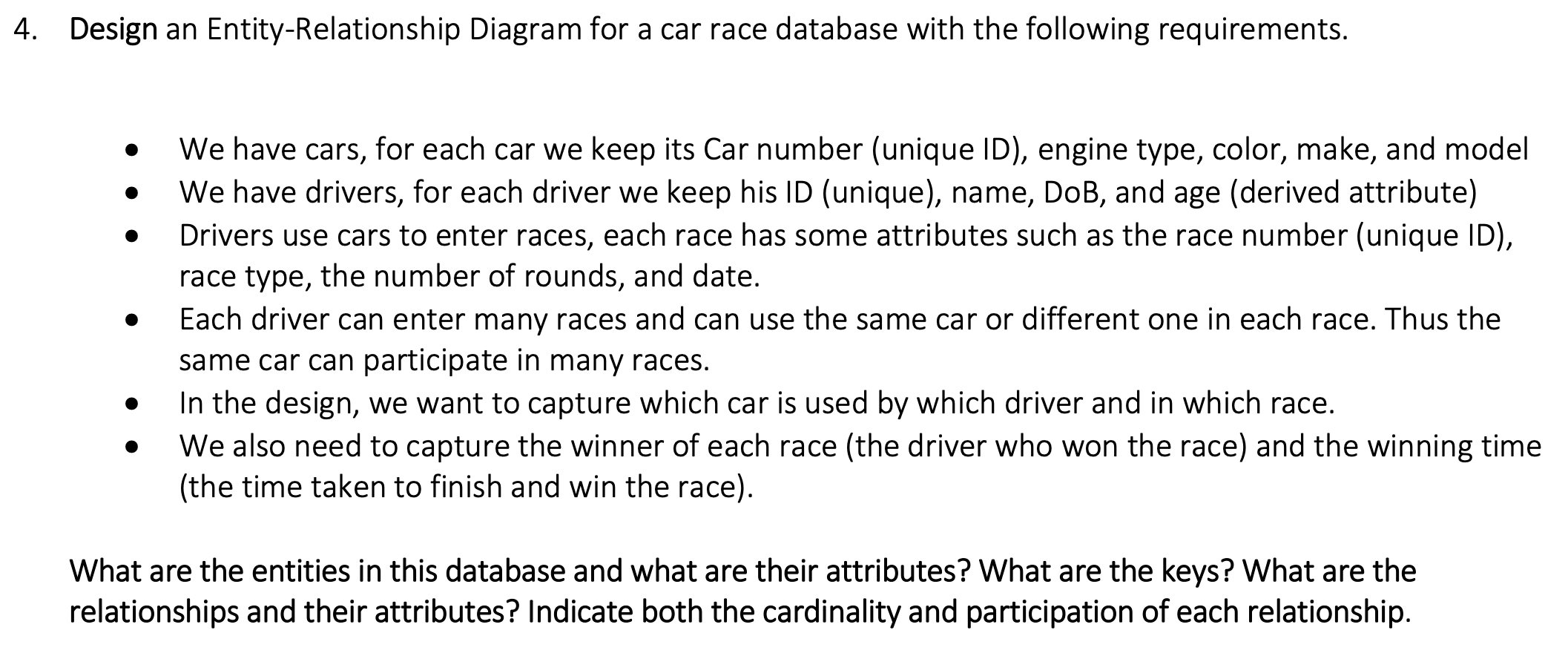 Solved 4. Design an Entity-Relationship Diagram for a car | Chegg.com