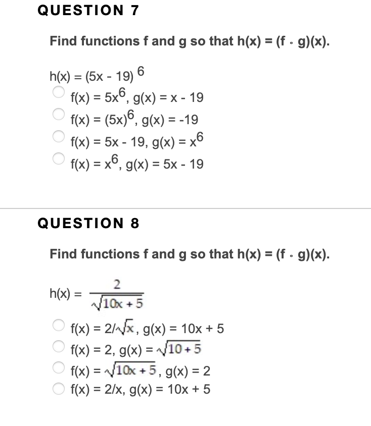 Solved Find functions f and g so that h(x)=(f⋅g)(x). | Chegg.com