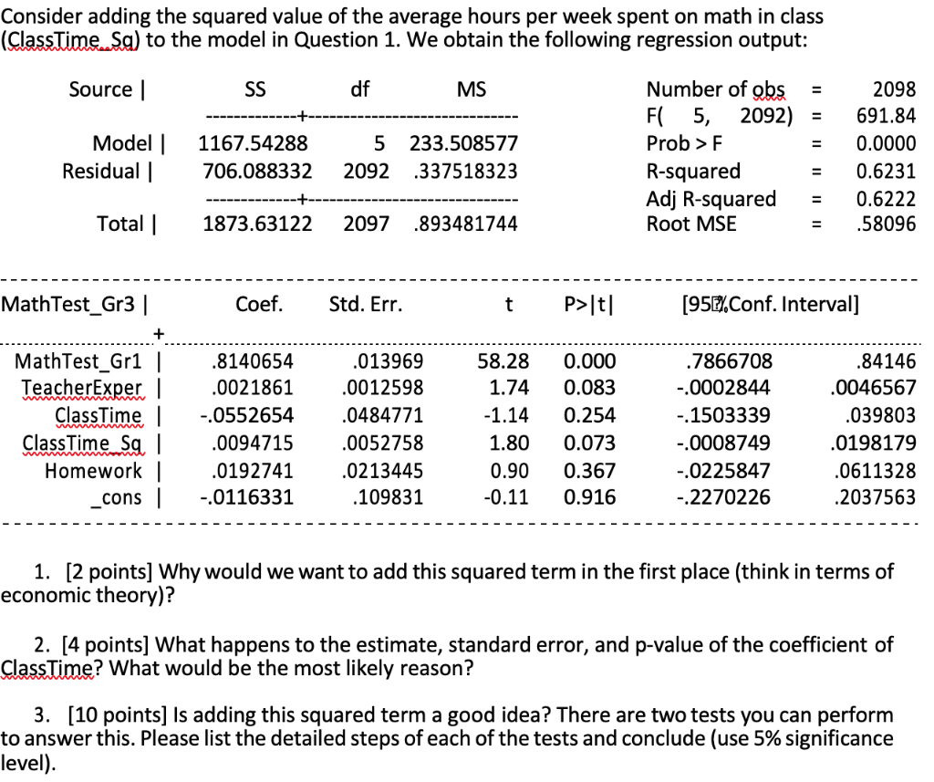 Solved Question 1 [14 points) Source SS df MS Model Residual | Chegg.com