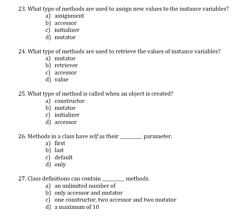 Solved 23. What type of methods are used to assign new | Chegg.com