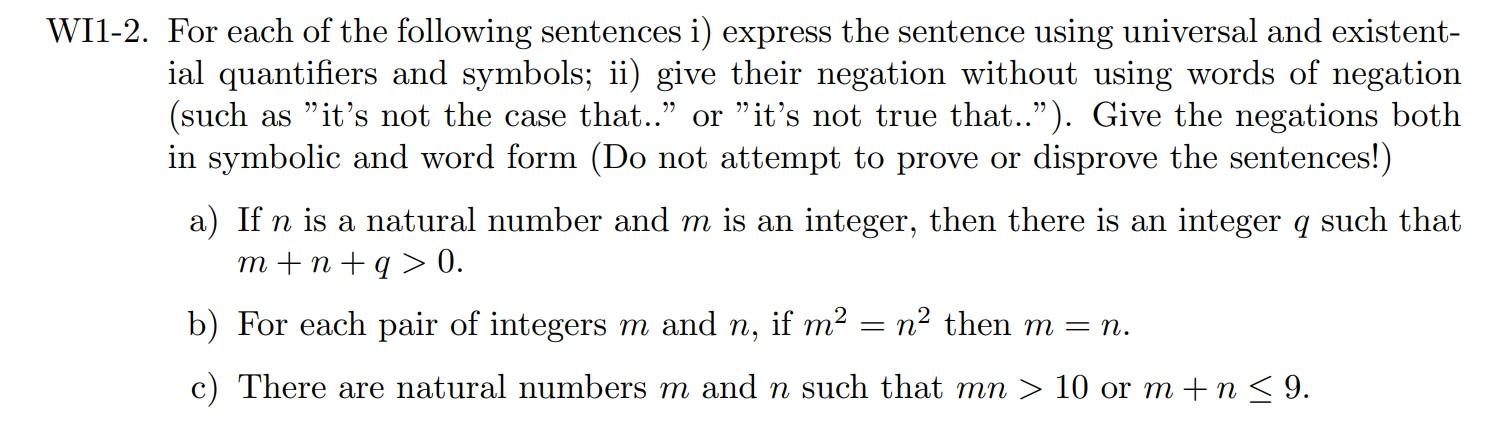 Solved II1-2. For each of the following sentences i) express | Chegg.com