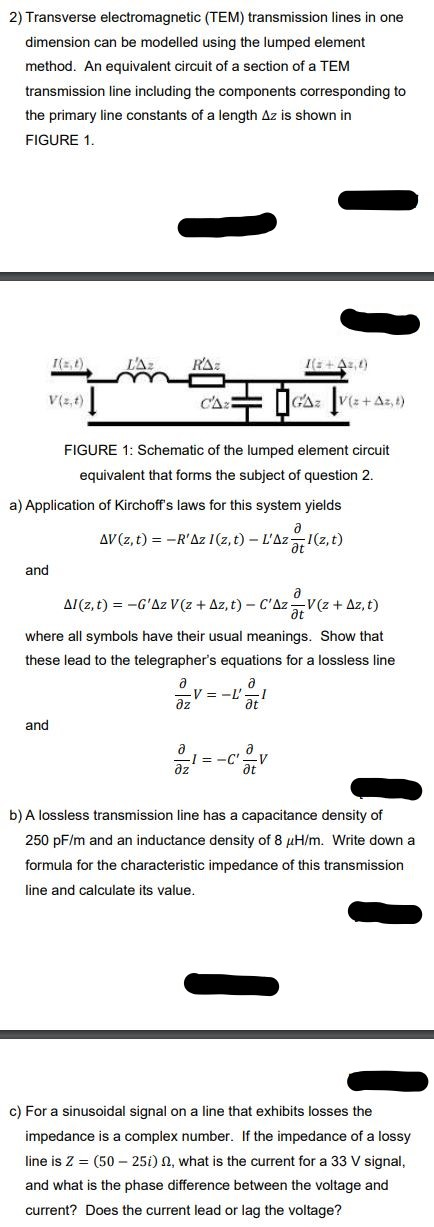 Solved 2) Transverse electromagnetic (TEM) transmission | Chegg.com