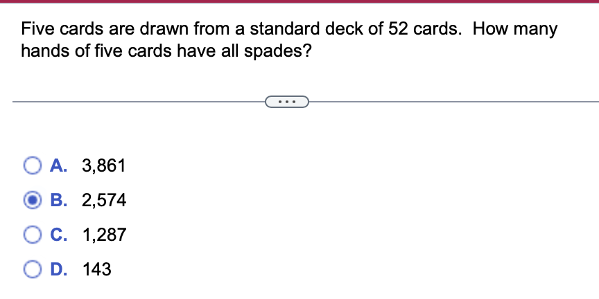 Solved Five cards are drawn from a standard deck of 52 | Chegg.com