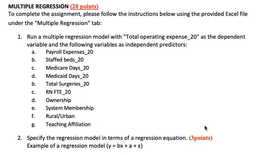 Solved nULTIPLE REGRESSION ( 20 points ) o complete the | Chegg.com