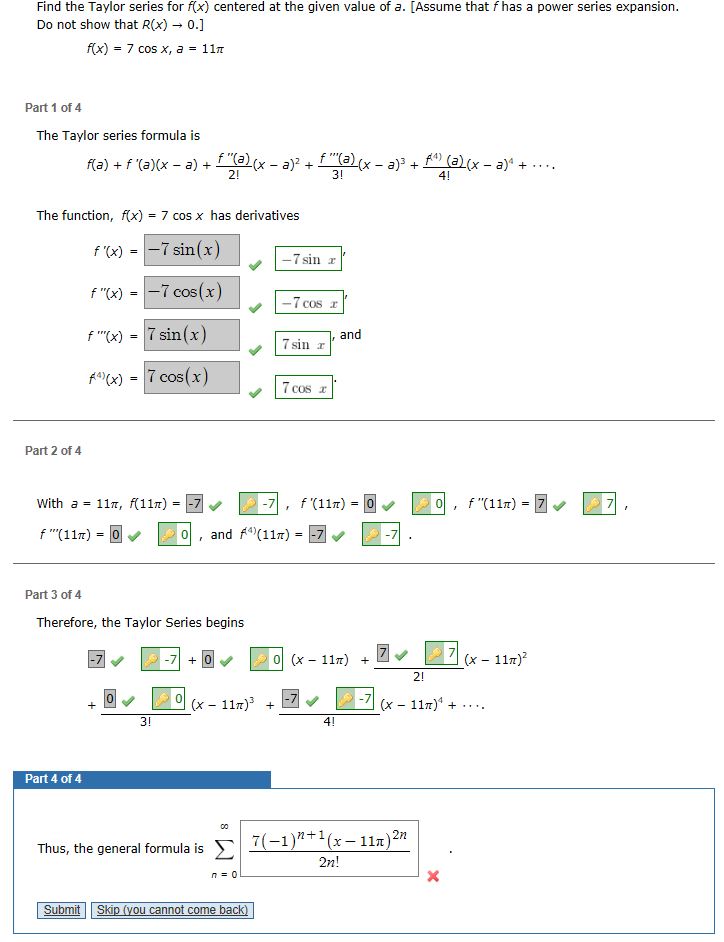 Solved Find the Taylor series for f(x) centered at the given | Chegg.com
