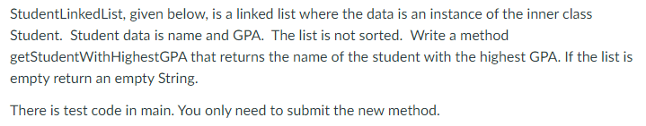 Solved JAVA CODE: public class StudentLinkedList { | Chegg.com