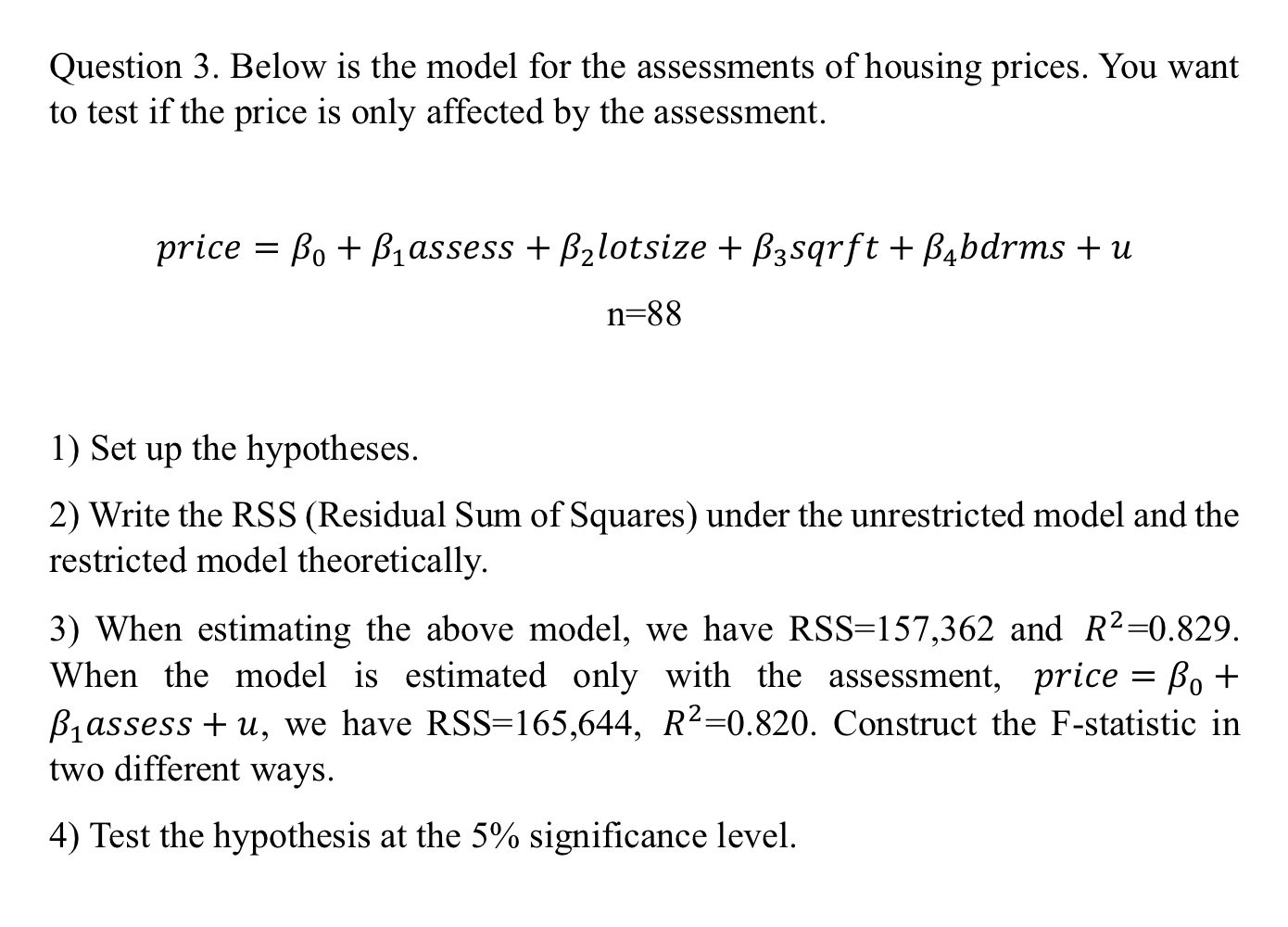 Solved Question 3. Below is the model for the assessments of | Chegg.com