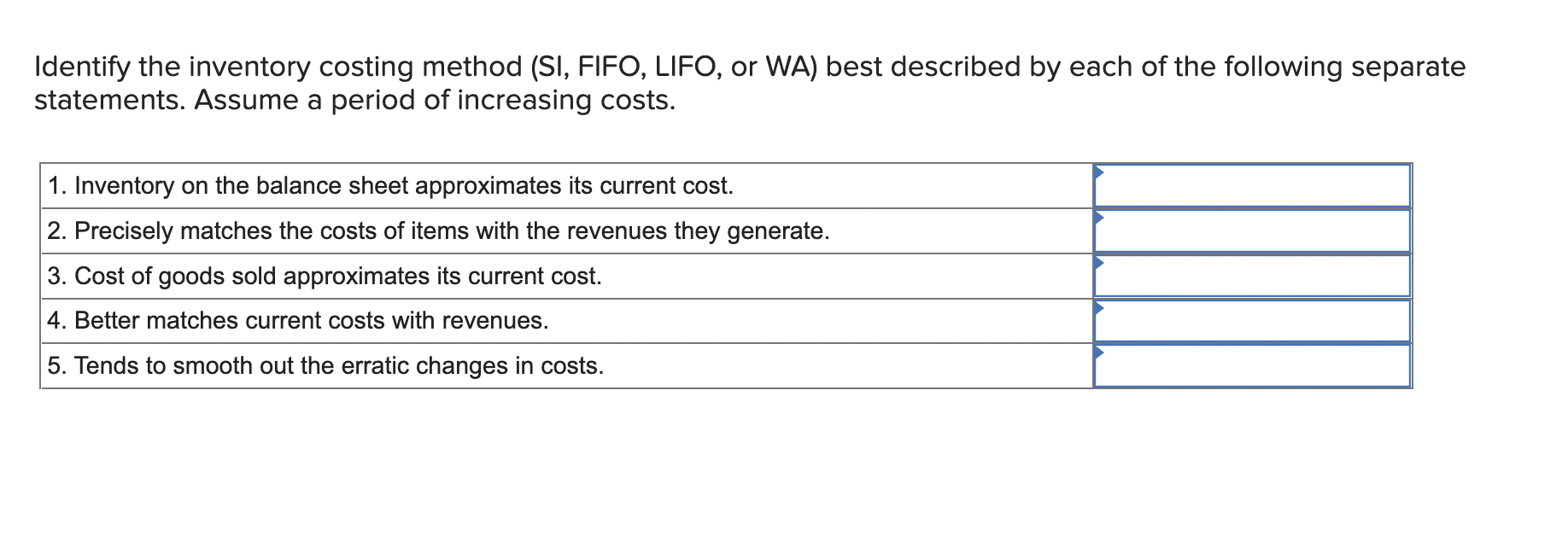 [Solved]: 5 Identify the inventory costing method (SI, FIF