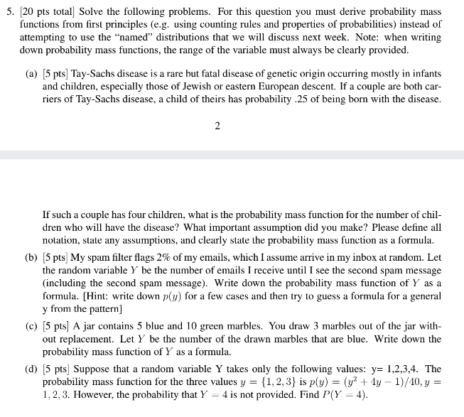 5. [ 20pts total] Solve the following problems. For | Chegg.com