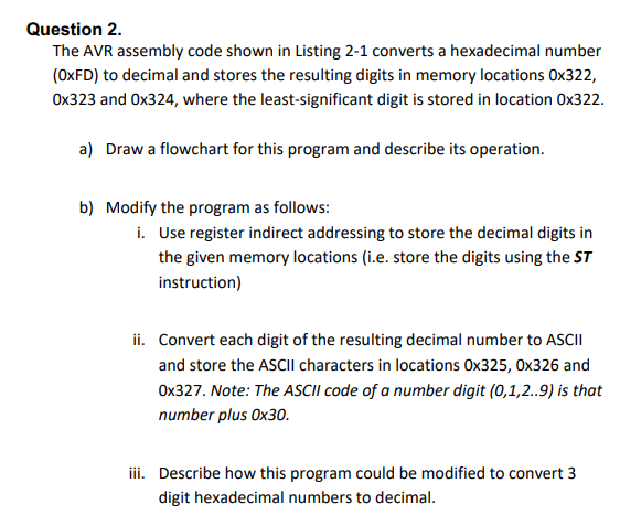 Question 2. The AVR assembly code shown in Listing | Chegg.com