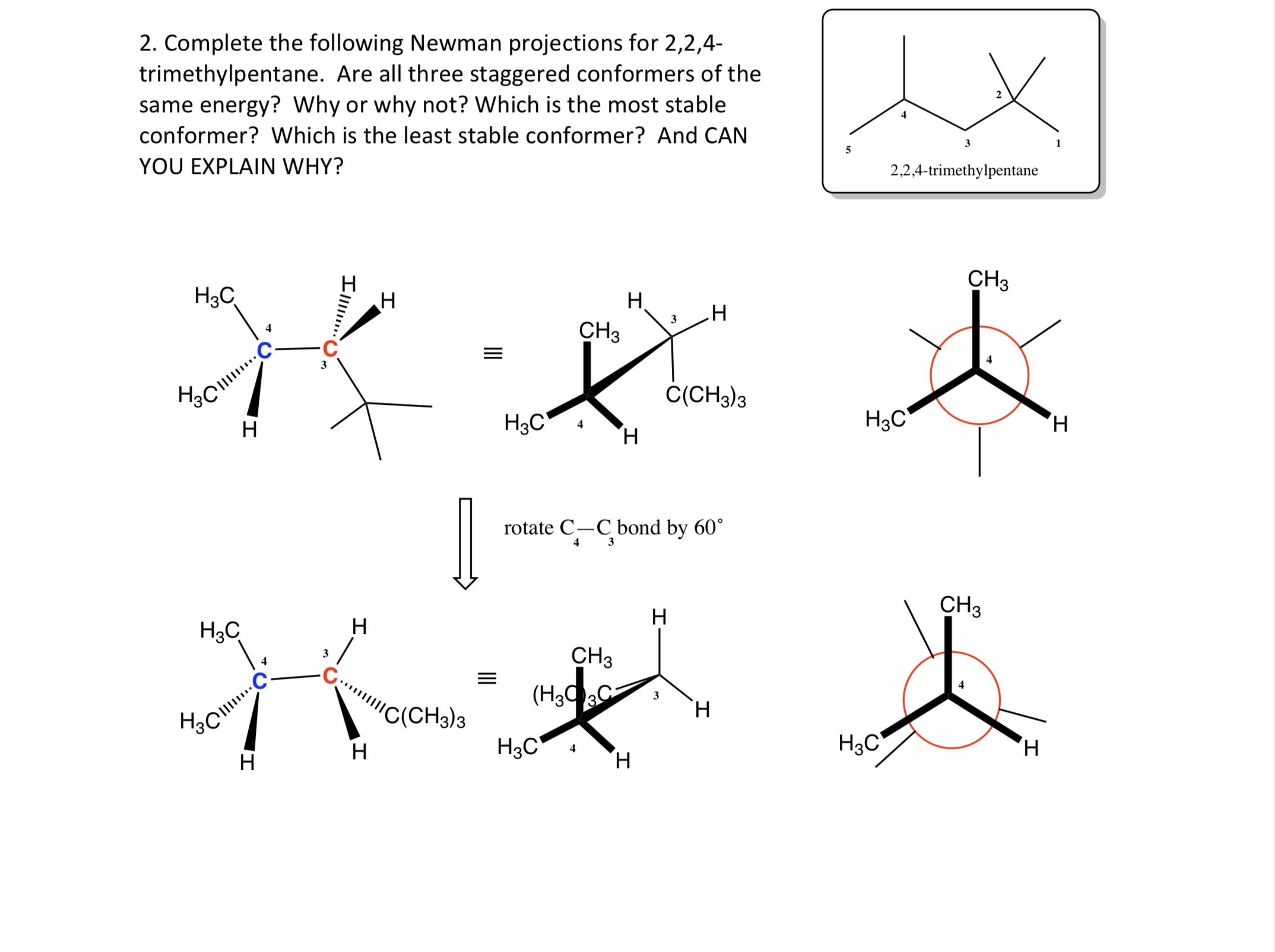 Solved 2. Complete the following Newman projections for | Chegg.com