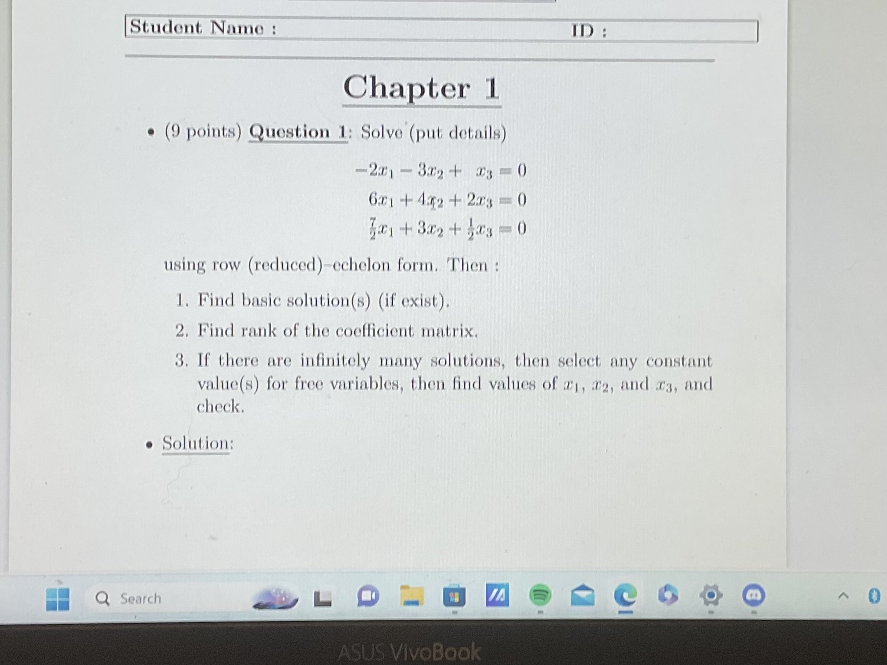 Solved Chapter 1(9 ﻿points) ﻿Question 1: Solve (put | Chegg.com