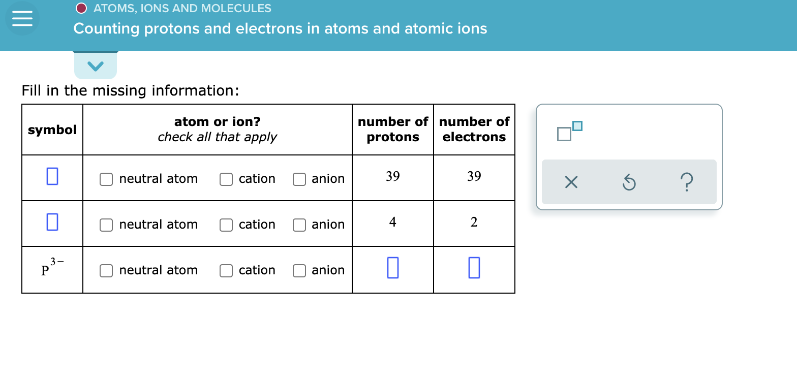 Solved ATOMS, IONS AND MOLECULES Counting protons and | Chegg.com