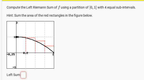 Compute the Left Riemann Sum of f ﻿using a partition | Chegg.com
