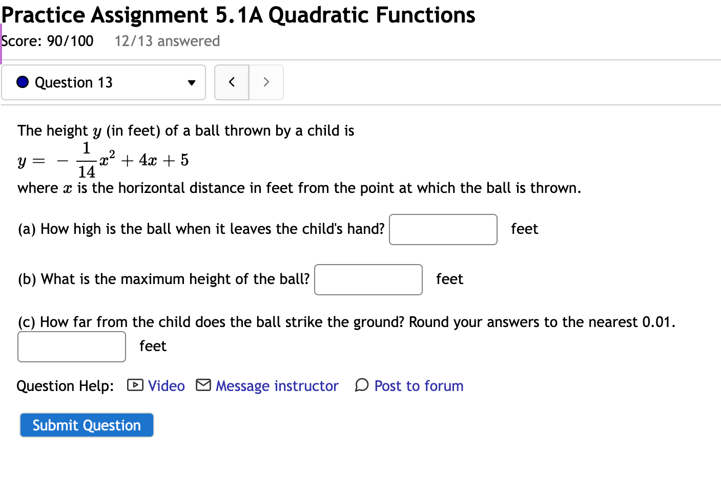 Solved Practice Assignment 5.1A Quadratic Functions Score: | Chegg.com