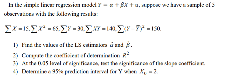 Solved In the simple linear regression model Y = a +BX+u, | Chegg.com