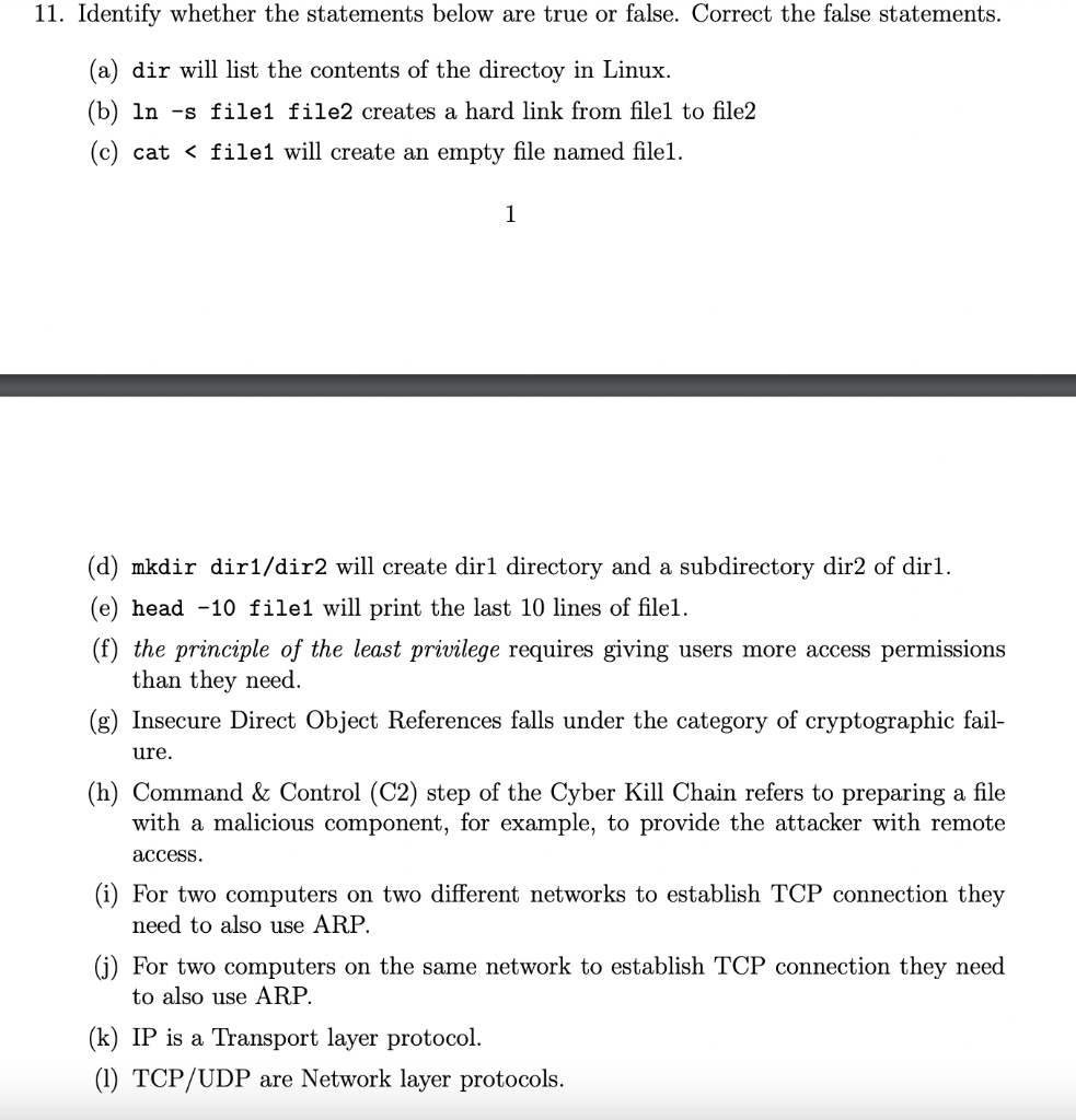 11. Identify whether the statements below are true or | Chegg.com