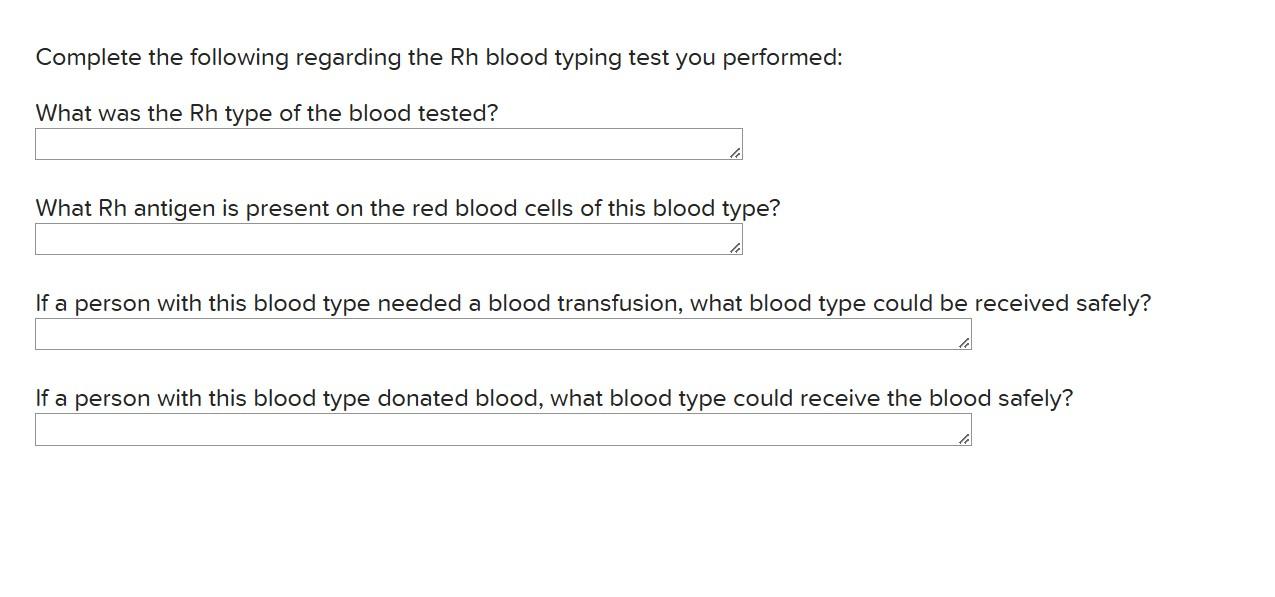 Solved Complete the following regarding the Rh blood typing | Chegg.com