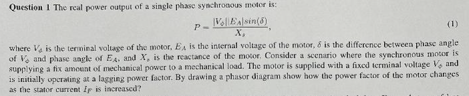 Solved Question 1 ﻿The real power output of a single phase | Chegg.com