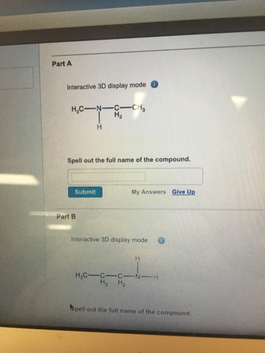 Solved Part A Interactive 3D display mode O H,C Spell out | Chegg.com