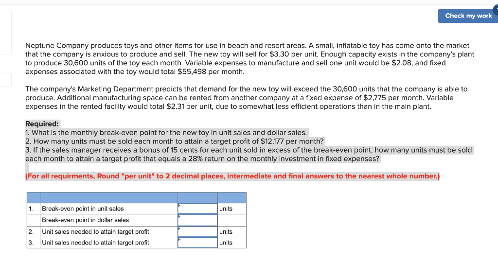 Solved Neptune Company produces toys and other items for use | Chegg.com